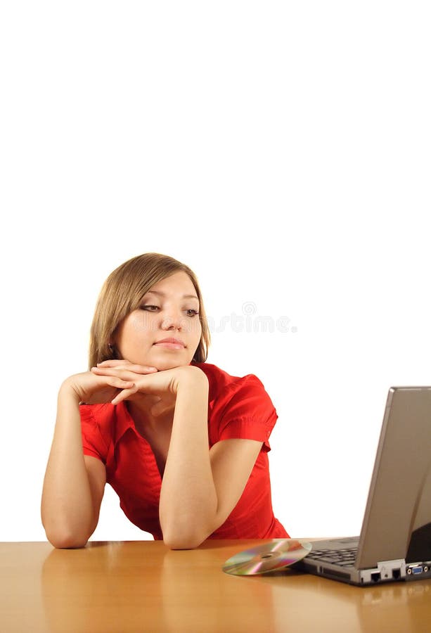 Bored woman at work stock photo. Image of chin, disk, gazing - 2524128