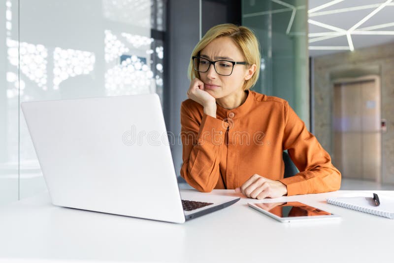 Bored Woman Working Inside Office at Workplace, Boring Routine Work in ...