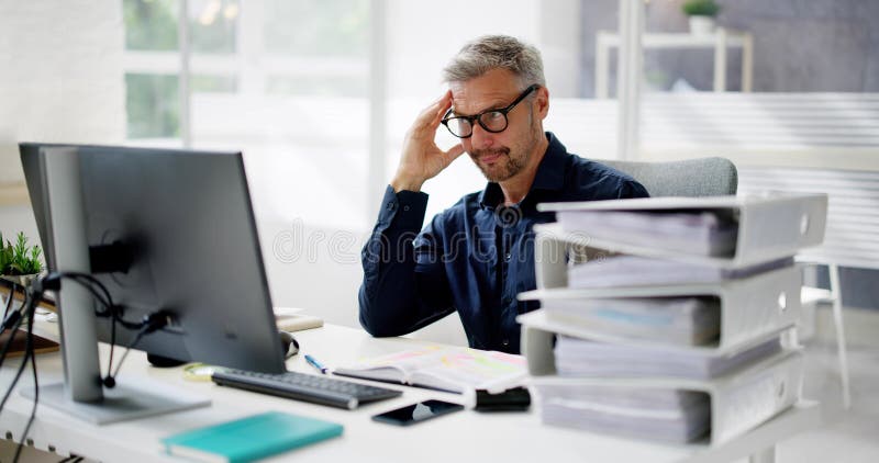 Bored Workaholic Businessman at Office Desk Stock Photo - Image of ...