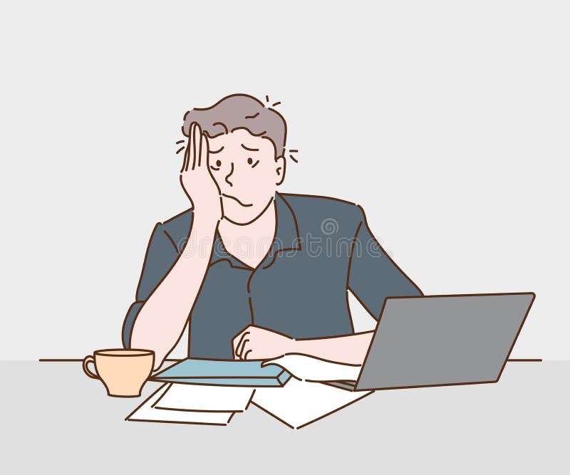 Bored Young Man at the Desk with Tired Expressions. Stock Vector ...