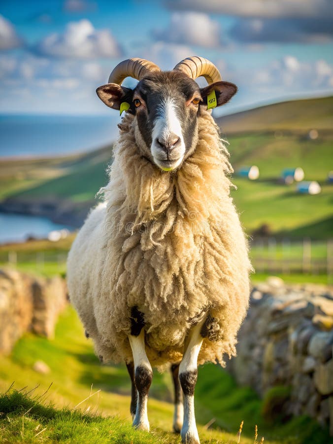 Boreray Sheep sits beach stock illustration. Illustration of template ...