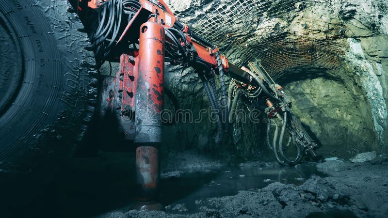 Boring Mechanism is Irrigating Walls of a Minery Tunnel Stock Video ...