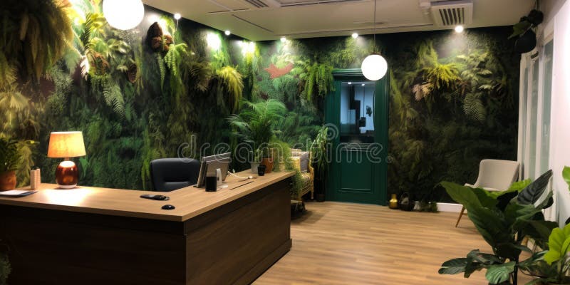 An Boring Office Reception Area. an Office with a Green Wall and a ...