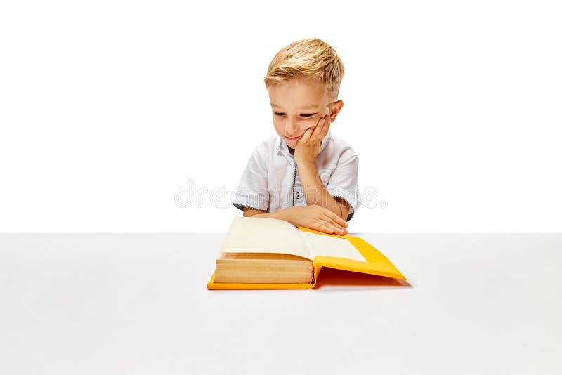Boring Pupil, Boy of Elementary Class Sitting with Opened Textbook ...