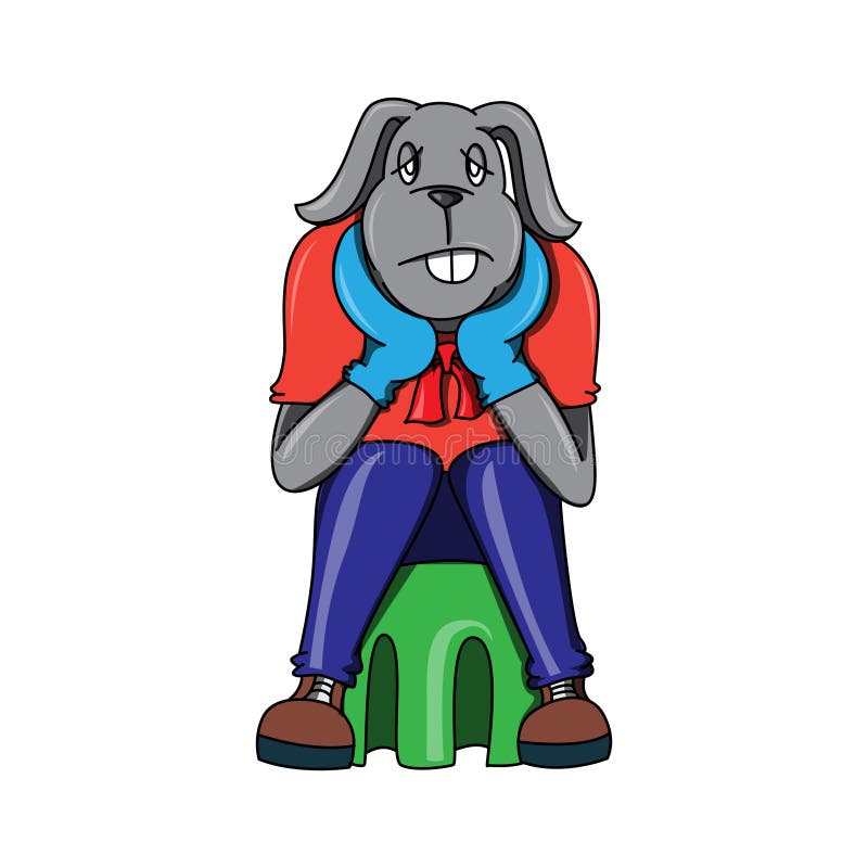 Boring Rabbit Mascot Cartoon Sitting on the Chair Stock Vector ...