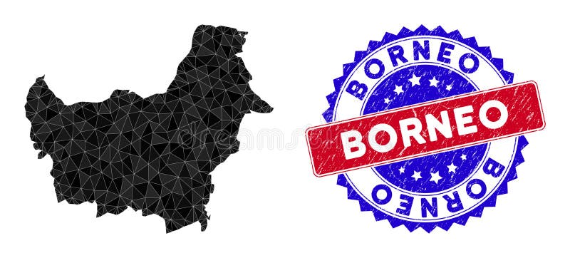 Borneo Map Polygonal Mesh and Grunge Bicolor Stamp Stock Vector ...