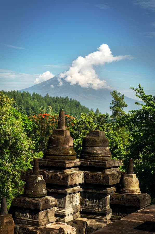 Indonesia, Java, Borobudur: Merapi Stock Image - Image of island ...