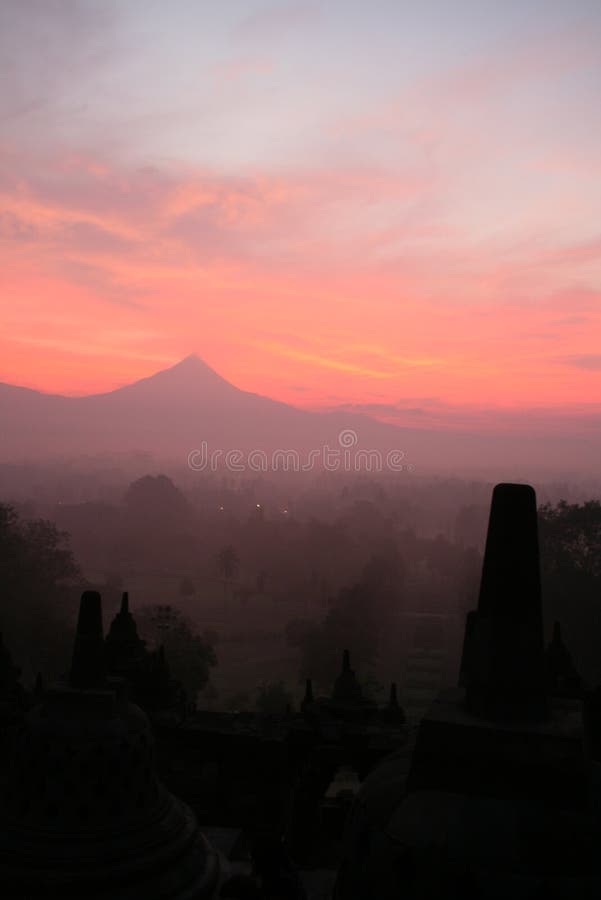 Borobudur Budhist Temple Sunrise in Central Java Stock Image - Image of ...