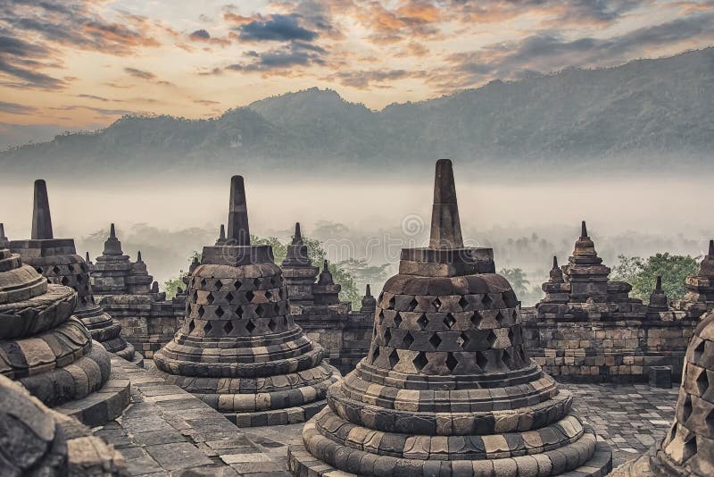 Borobudur Complex in Central Java, Indonesia Stock Photo - Image of ...