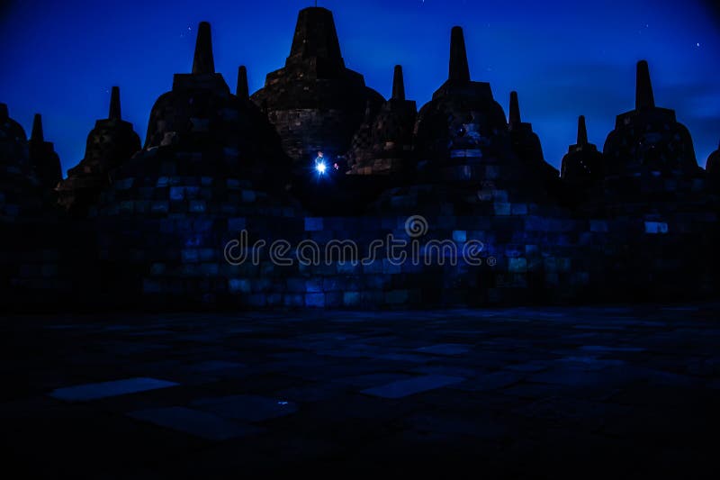 Borobudur at Night, Java, Indonesia Stock Photo - Image of volcano ...