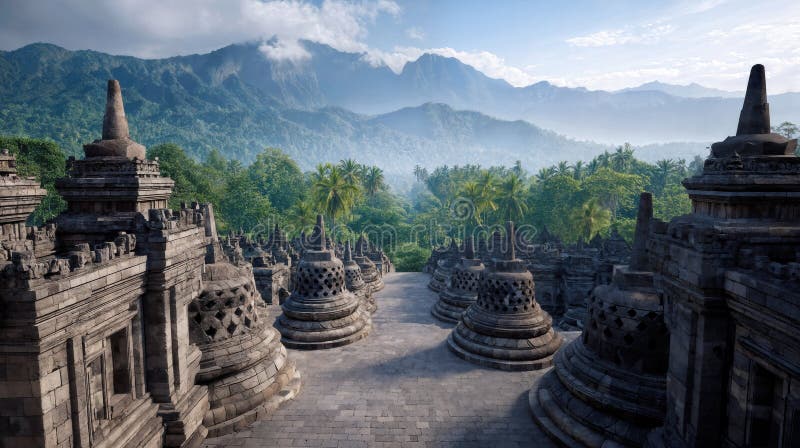 Borobudur Temple in Central Java, Indonesia Stock Illustration ...