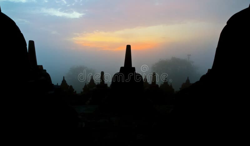 Borobudur Temple at Sunrise Stock Photo - Image of meditation, buddhism ...