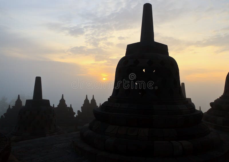Borobudur Temple at Sunrise Stock Image - Image of religion, thailand ...