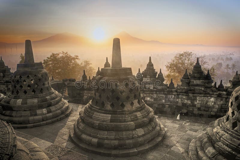 Borobudur Temple Sunrise in Indonesia Stock Photo - Image of design ...