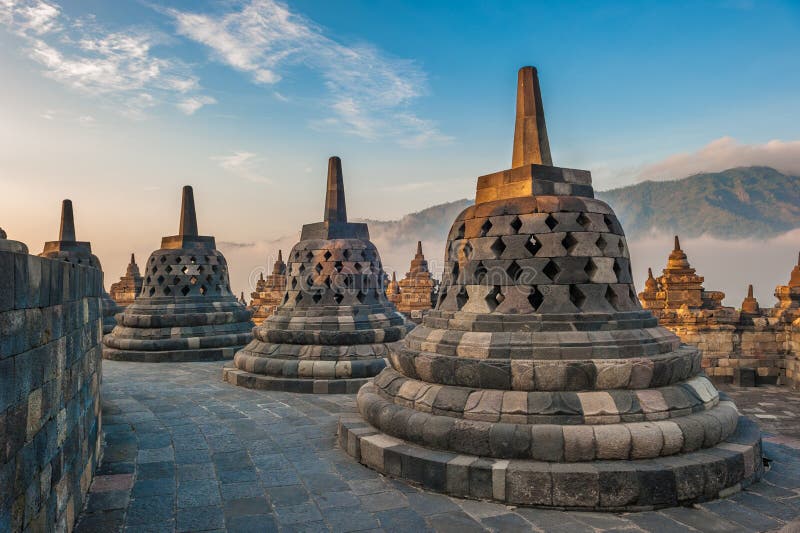 Borobudur Temple at Sunrise, Java, Indonesia Stock Image - Image of ...