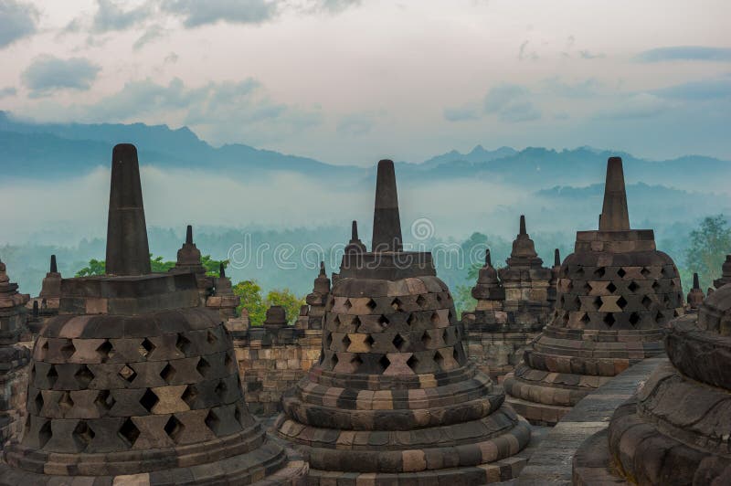 Borobudur Temple at Sunrise, Java, Indonesia Stock Image - Image of ...
