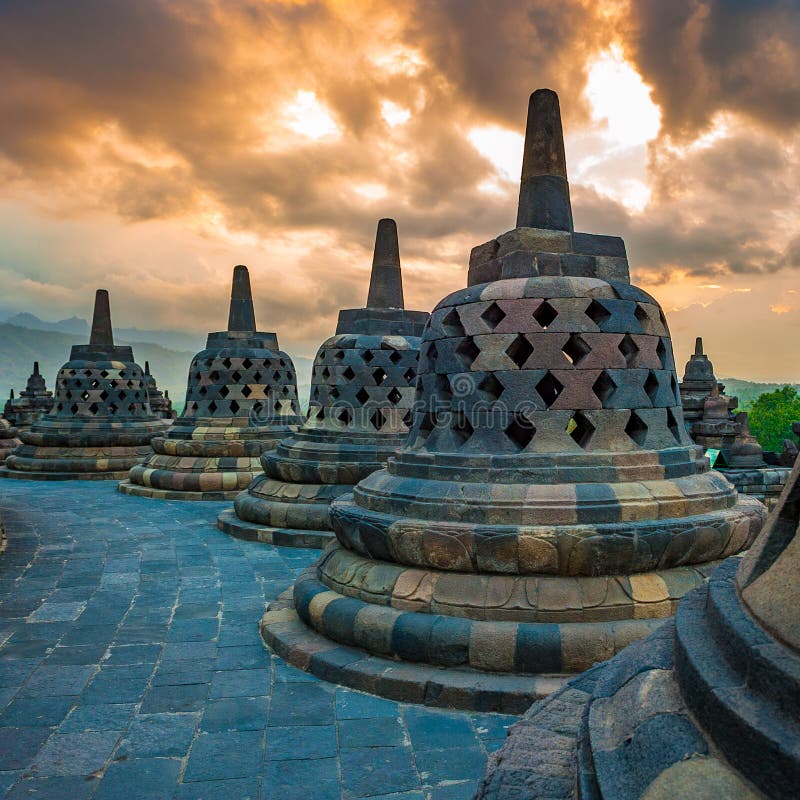 Borobudur Temple at Sunrise, Java, Indonesia Stock Photo - Image of ...