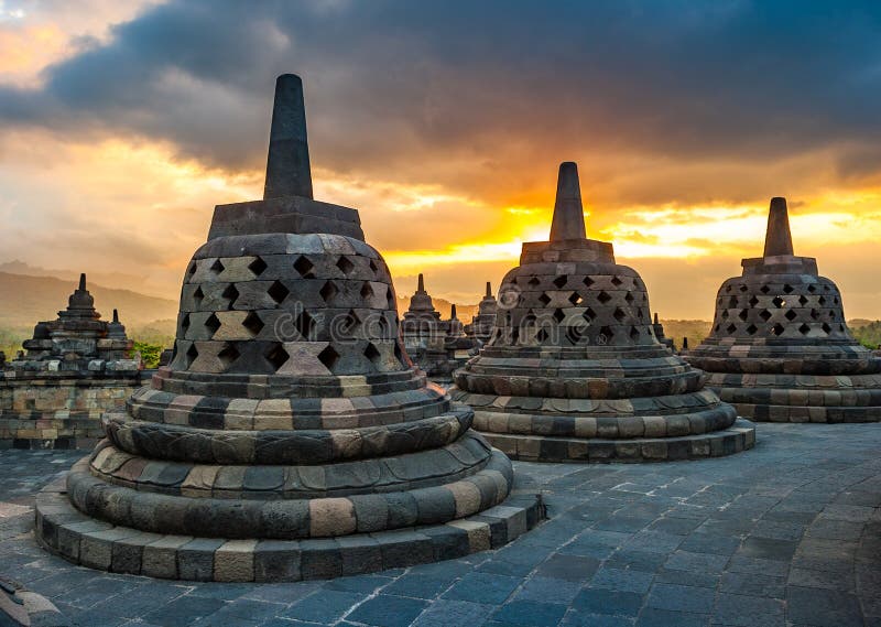 Borobudur Temple at Sunrise, Java, Indonesia Stock Image - Image of ...