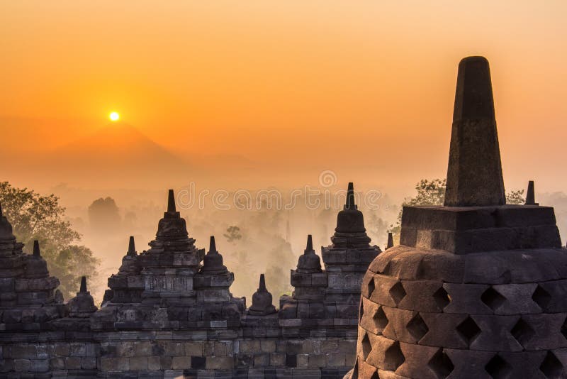 Borobudur Sunrise stock photo. Image of ritual, ruin - 83704224