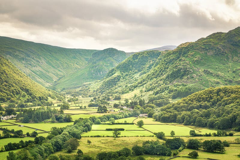 Borrowdale Valley from Castle Crag Stock Photo - Image of fields ...