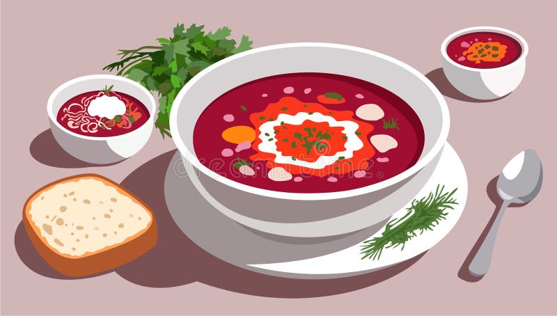 Borsch. Beetroot Soup with Sourcream Stock Vector - Illustration of ...