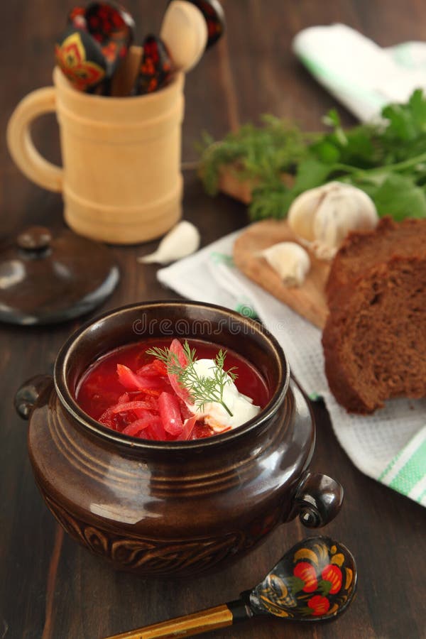 Borsch - Russian National Red Soup. Stock Image - Image of sauce ...