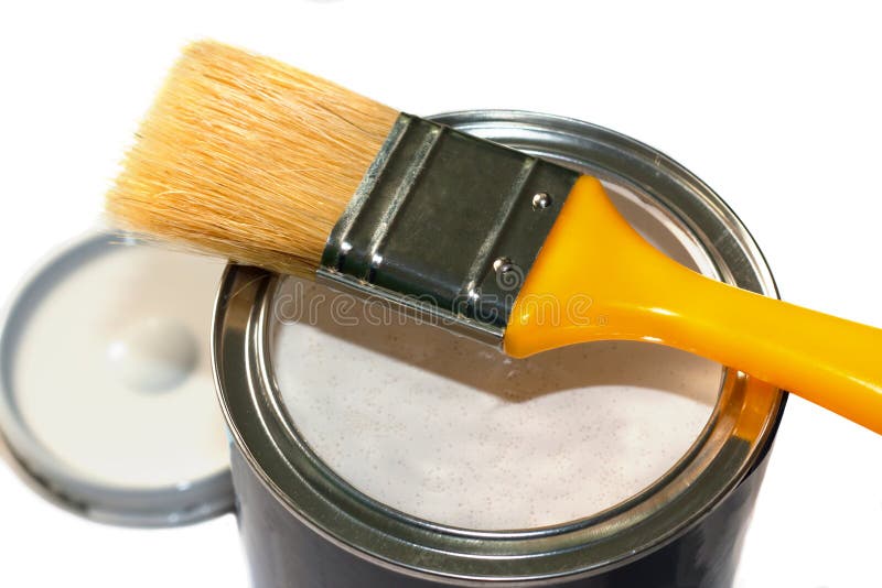 Borstel en open verfpot stock foto. Image of schoon, nieuw - 57491278