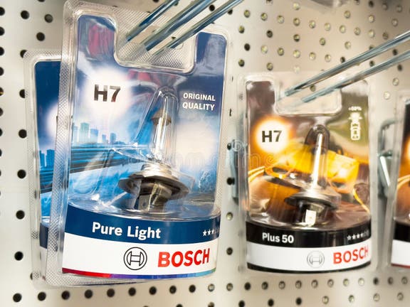 Bosch H7 Headlight Bulbs Displayed in Packaging on Store Shelf ...