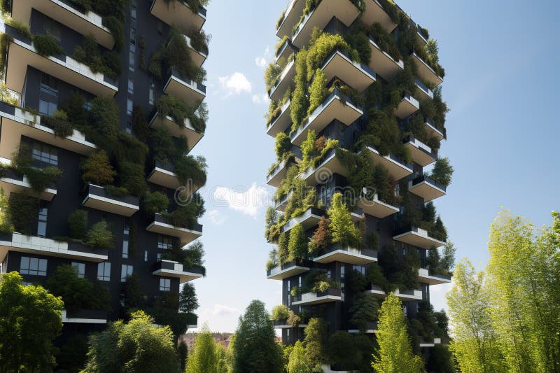 Bosco Verticale( Vertical Forest) in Milan City, Italy. Generative AI ...
