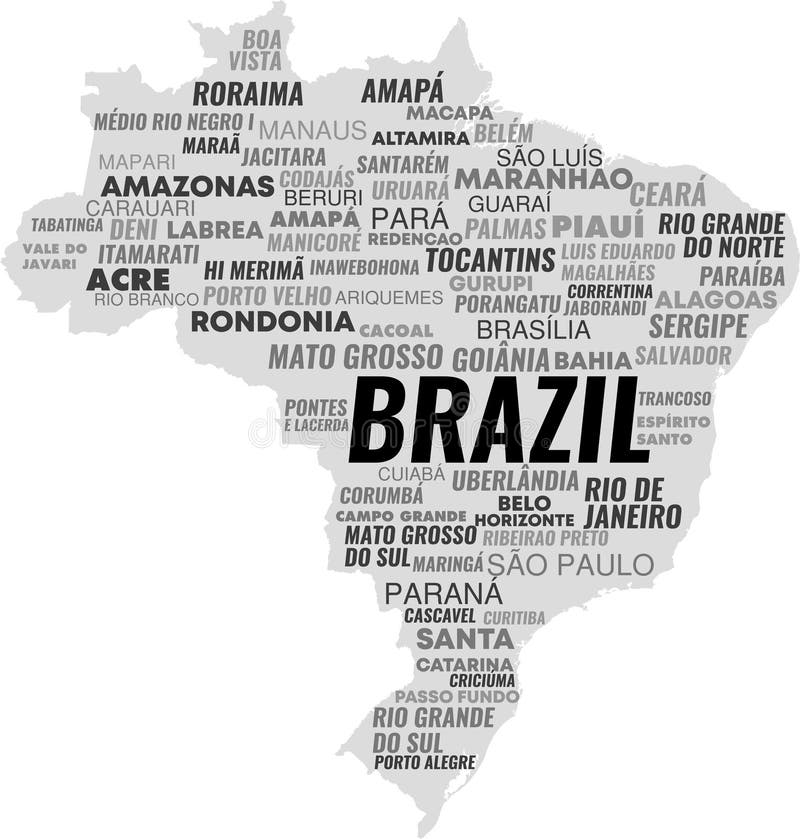 Vector Map of Brazil with Cities and Landmarks – Black and White ...