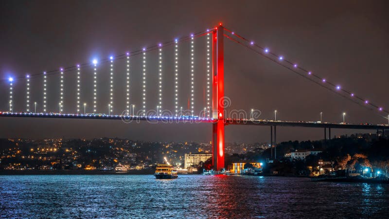 Bosphorus Bridge at Night in Istanbul, Turkey Stock Image - Image of ...
