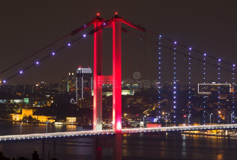 Bosphorus Bridge in Night editorial stock image. Image of turkey ...