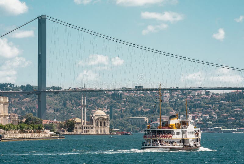 The Bosphorus Bridge and the Ship Stock Photo - Image of historical ...