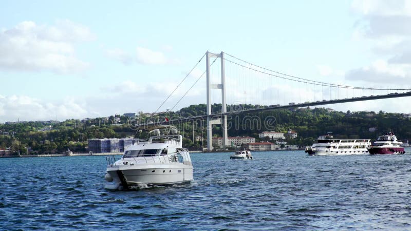 Bosphorus Strait & the Bosphorus Bridge in Background with Sailing ...