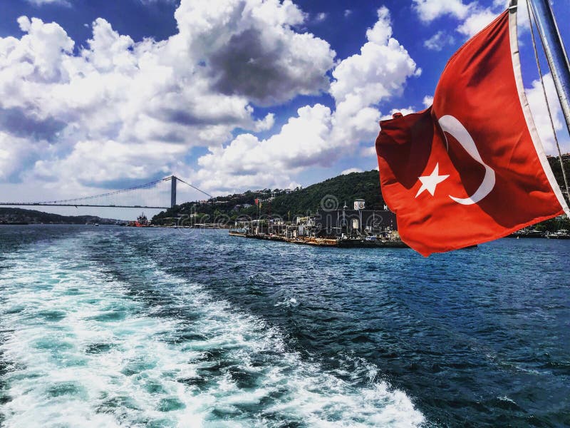Bosphorus Strait Turkish Flag Turkey Stock Image - Image of istanbul ...
