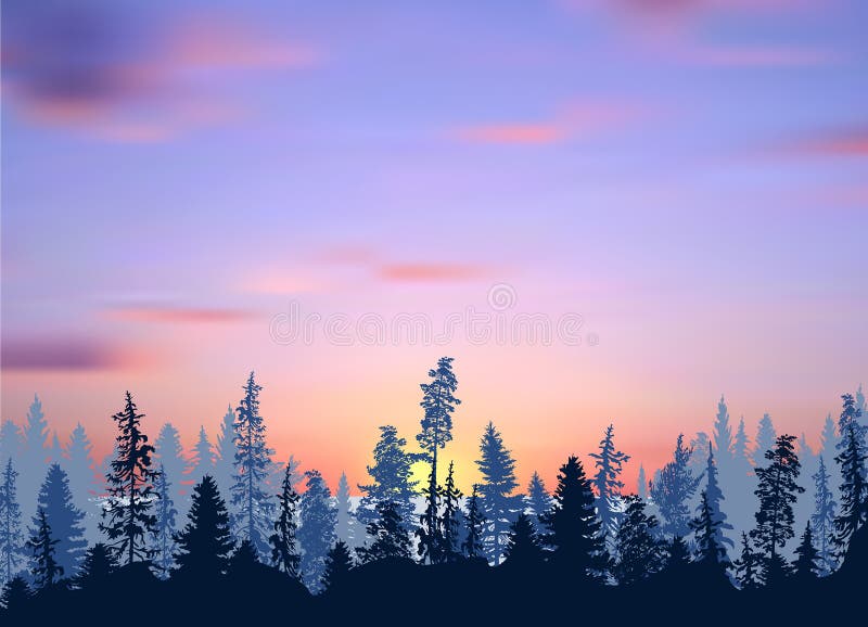 Bosque Azul Al Atardecer Del Lago Ilustración del Vector - Ilustración ...