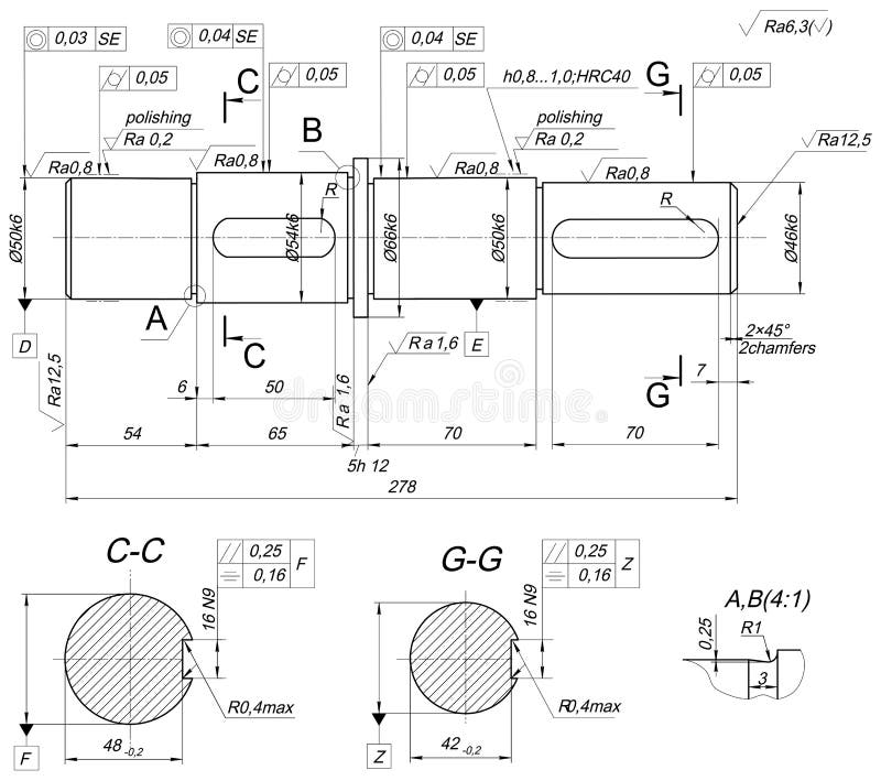 Bosquejo Ampliado Del Eje Con Chaflanes Y El Pulido Ilustración del ...