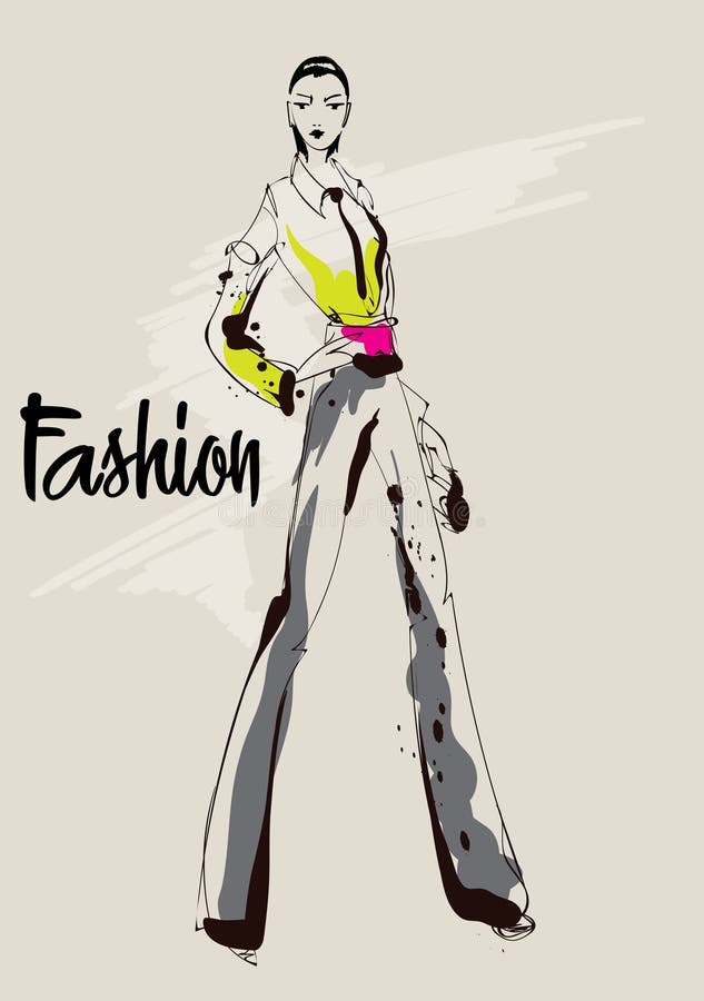 Bosquejo De La Muchacha De La Moda Modelo De Moda De Dibujo Ilustración ...