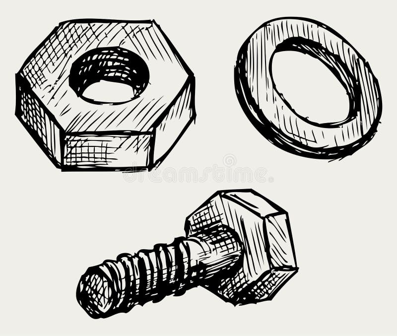 Ilustraciones Vectoriales De Dibujo Técnico De Tornillos Y Tuercas ...