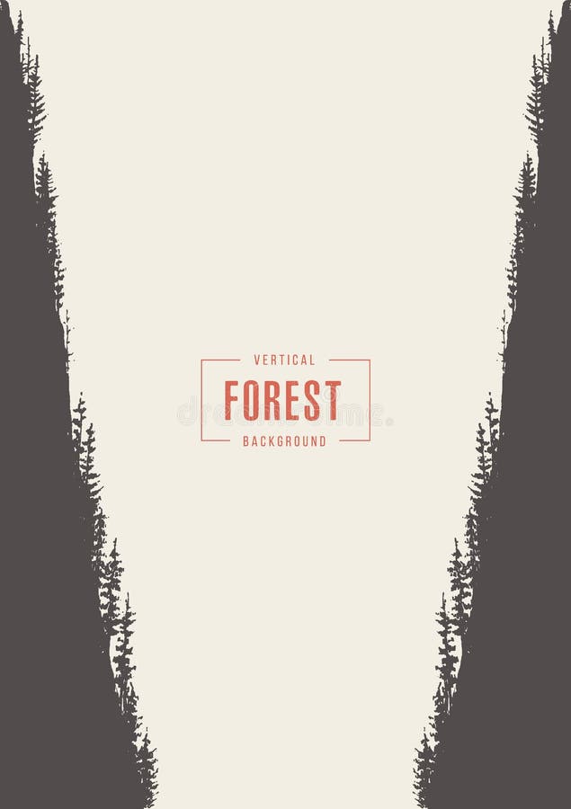 Bosquejo Dibujado Vector Vertical Del Bosque Del Pino Ilustración del ...