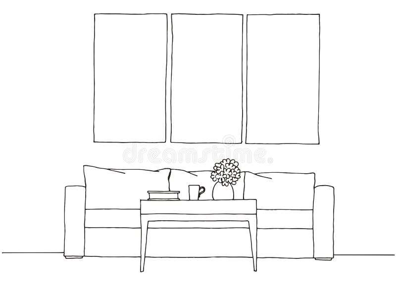 Bosquejo Linear De Un Interior Ejemplo Dibujado Mano Del Vector De ...