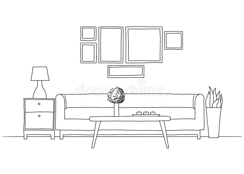 Bosquejo Linear Del Interior En Un Estilo Moderno Vector Stock de ...