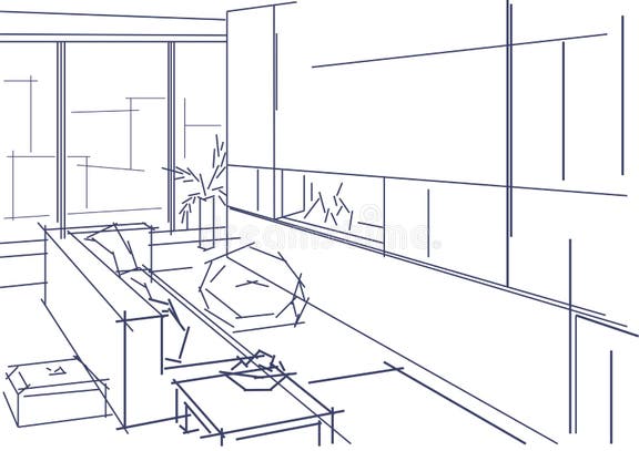 Bosquejo Linear Del Interior Moderno Ilustración del Vector ...