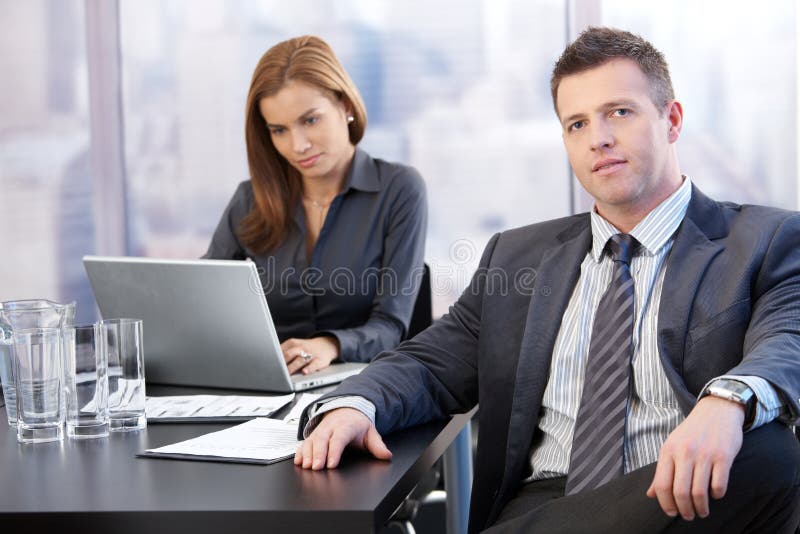 Boss and Assistant in Meeting Room Stock Image - Image of boss ...