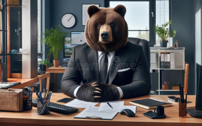 The Boss Bear is Sitting at His Desk in the Office Stock Photo - Image ...