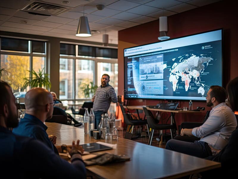 Boss on Big Screen Communicating with Remote Team Stock Illustration ...