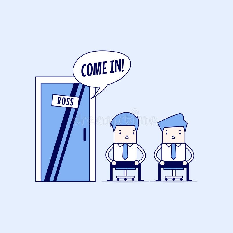 Boss Called the Employee into the Room. Cartoon Character Thin Line ...