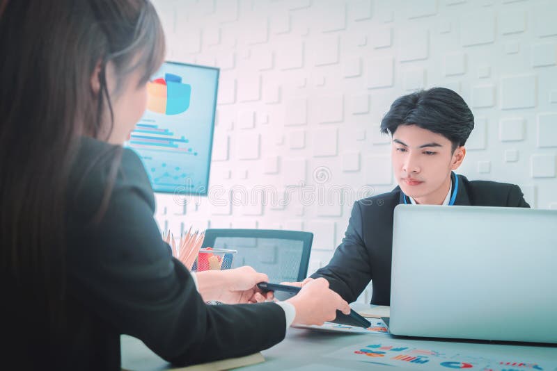 Boss is Checking Office Work on Tablet for Contract and Agreement from ...