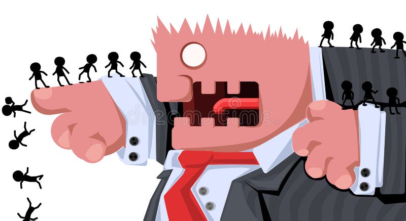 Boss Commanding Officers into a Megaphone. Employees Run Work Stock ...