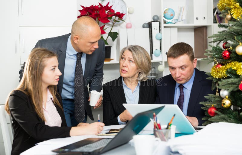 Boss controlling teamwork stock photo. Image of computer - 235484716